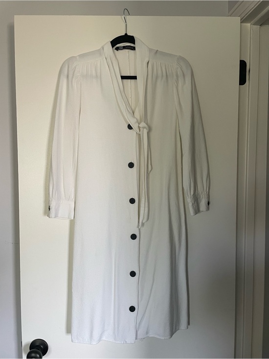 Zara | Dresses | Zara White Midi Buttonfront Tieneck Dress | Poshmark